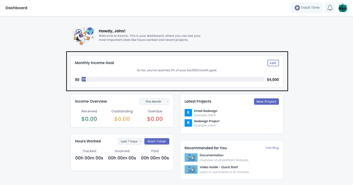 Monthly income goal - Kosmo