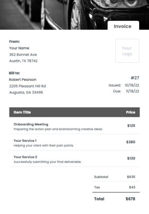 Car Detail Invoice Templates - Kosmo