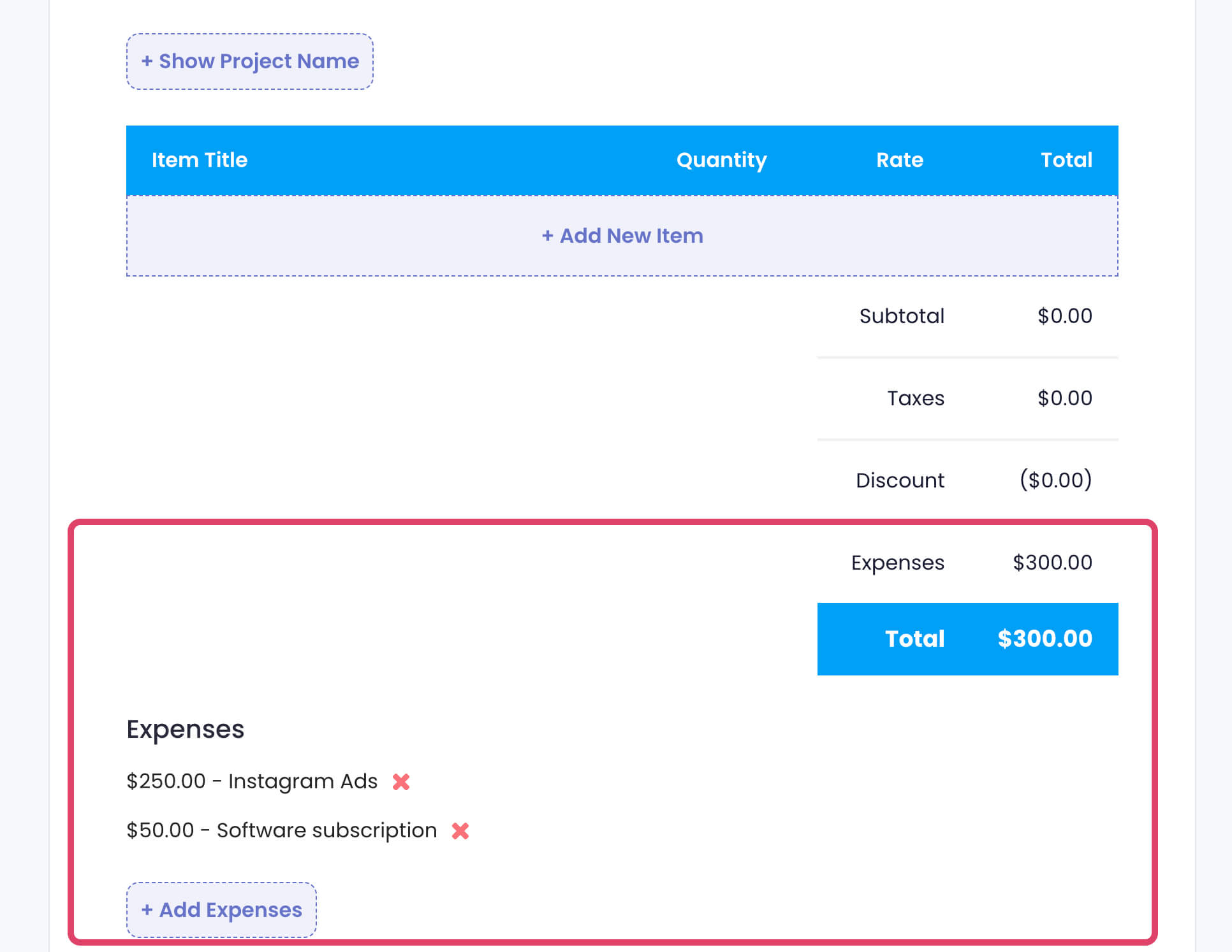 Adding an Expense to an Invoice - Kosmo